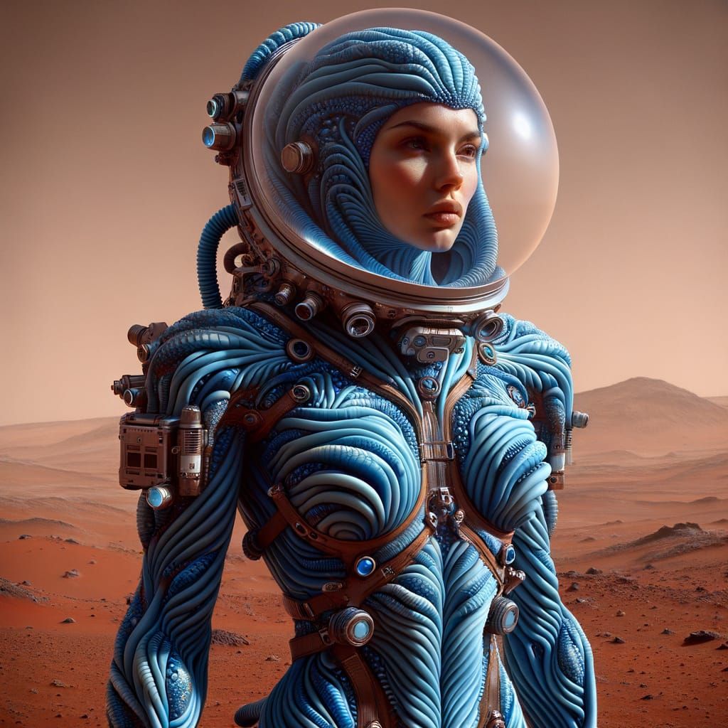 Astronaut in Sharkskin Symbiotic Space Suit on Mar... - AI Art