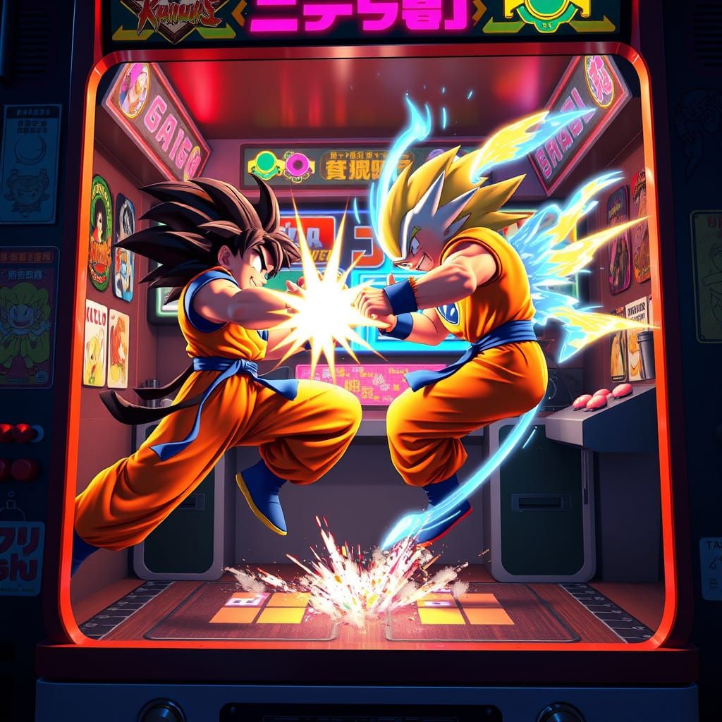 Goku vs Spike - Goku Battles Spike in a Neon Arcade