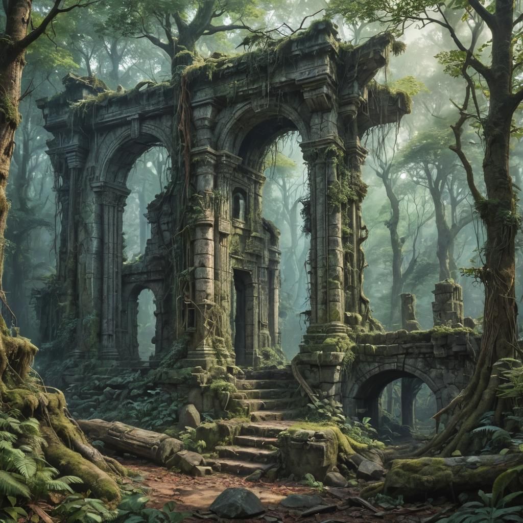 Ruins in a forest - AI Generated Artwork - NightCafe Creator