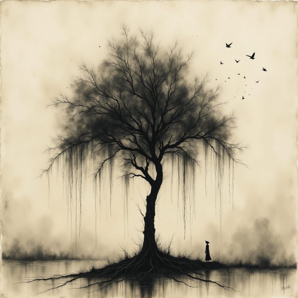 Smudged and ethereal abstract charcoal drawing II