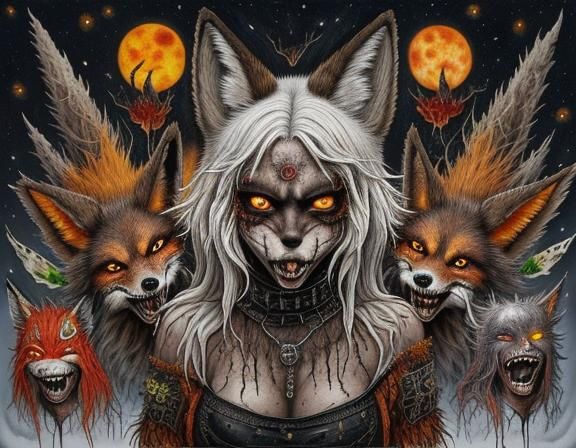 A damaged jackal-fox-wolf-hybrid mask, punk-goth, furry art, the ...