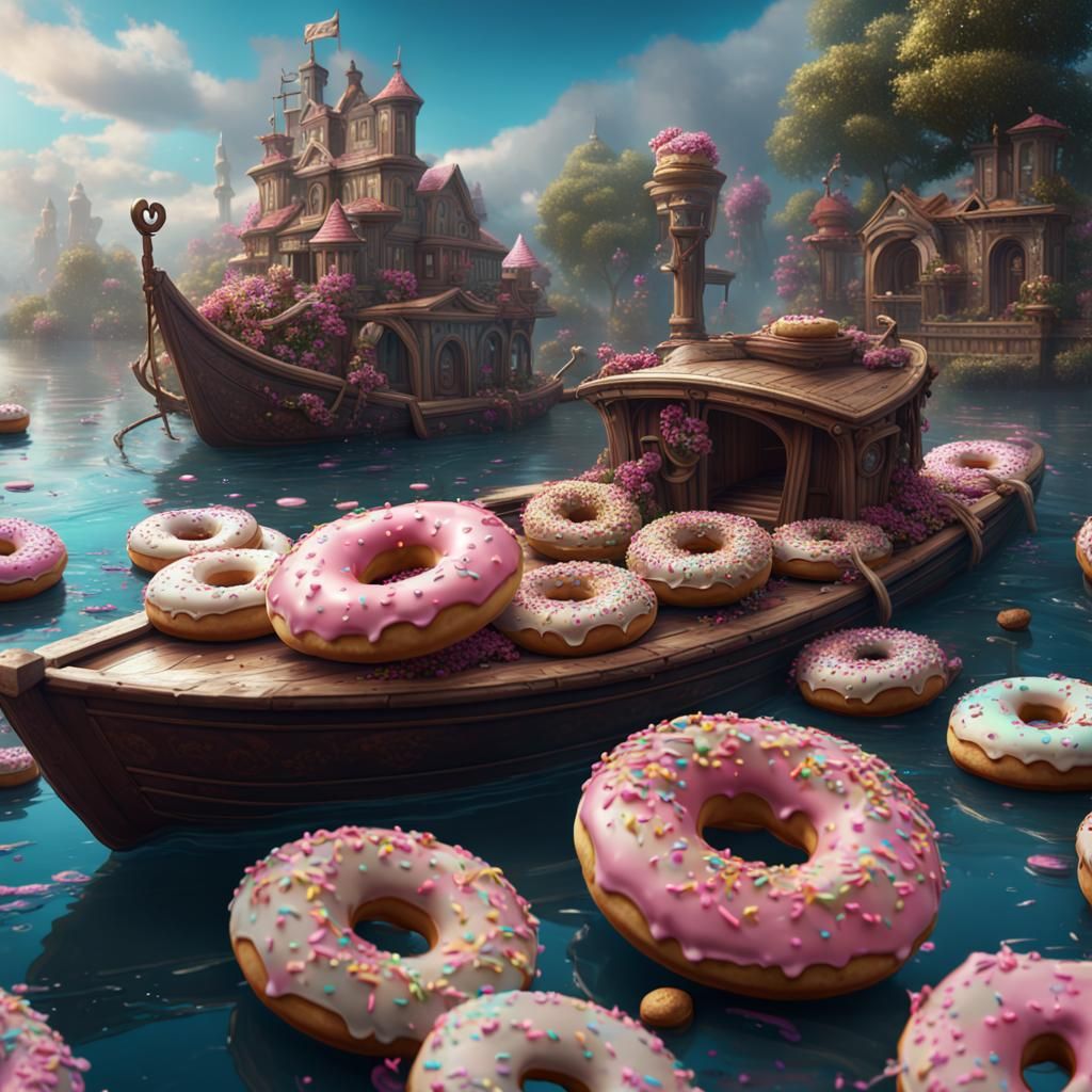 A BOAT FILLED WITH DONUTS - AI Generated Artwork - NightCafe Creator