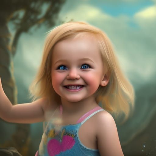 blonde toddler girl smiling - AI Generated Artwork - NightCafe Creator