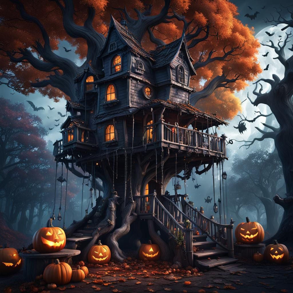 Spooky Treehouse - AI Generated Artwork - NightCafe Creator