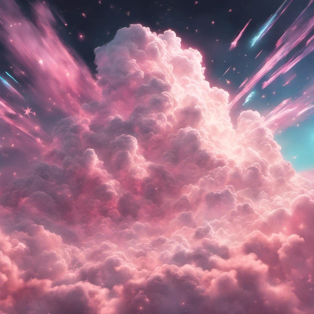 soft pink and white clouds, sparkles, stars, neon, heaven skyes ...