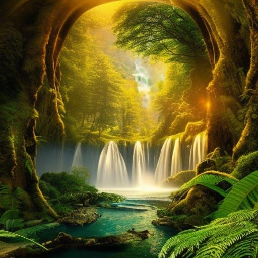 Waterfalls & Caverns - AI Generated Artwork - NightCafe Creator