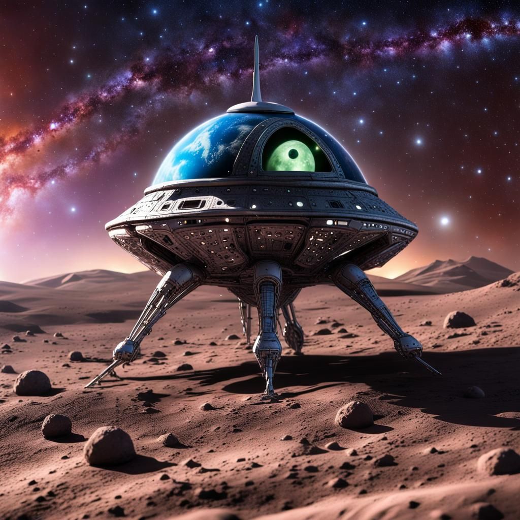 Photograph, Macro, miniature alien spaceship with alien in it on the ...