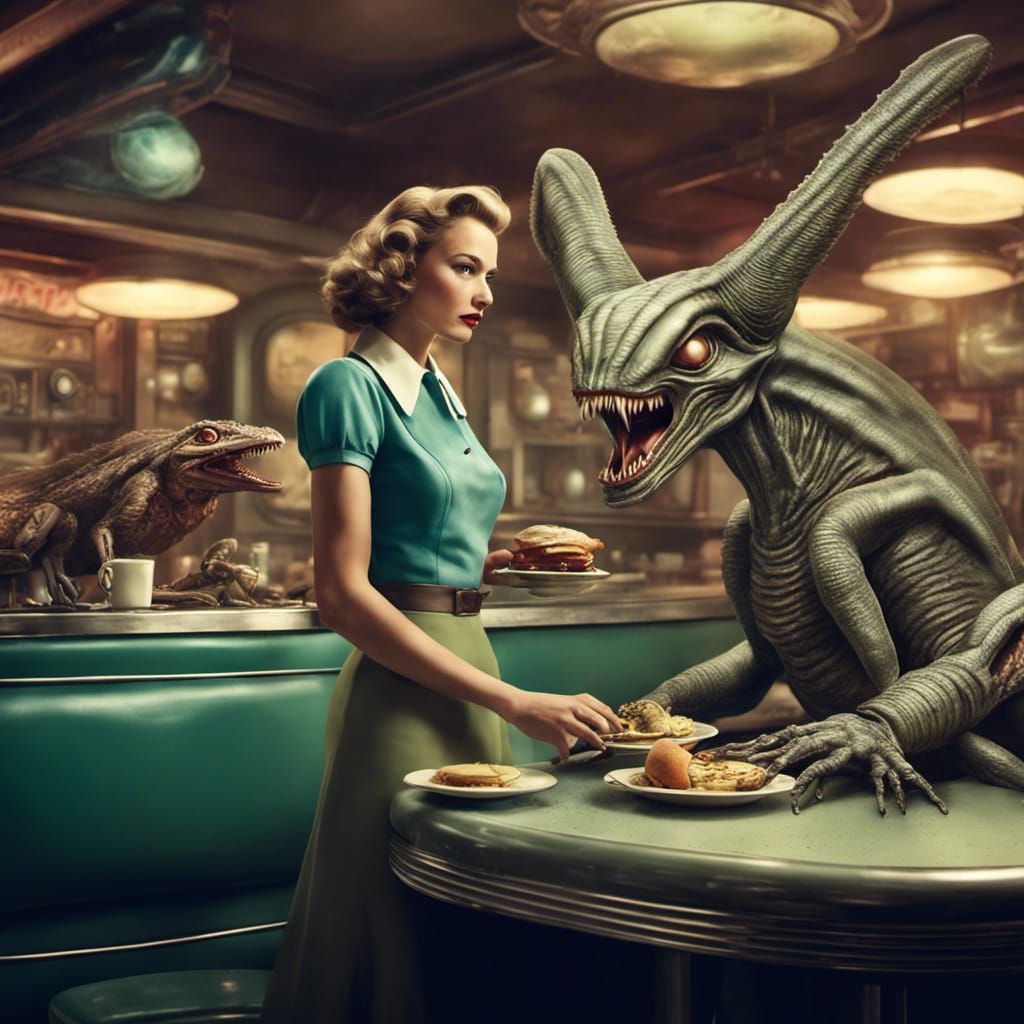 1940's Diner Series: Aliens - AI Generated Artwork - NightCafe Creator