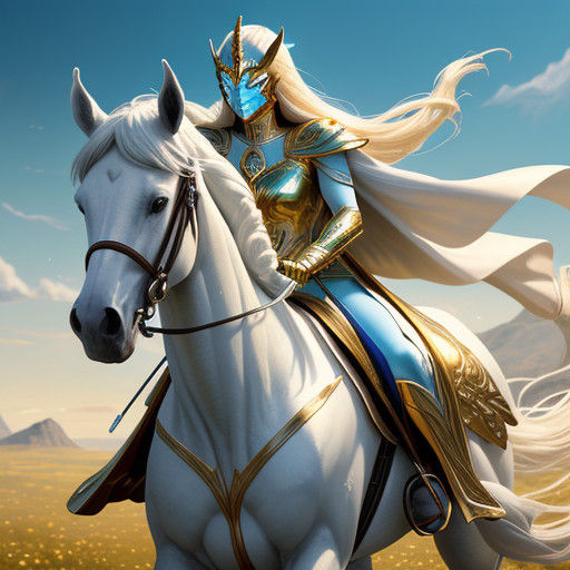 Majestic Holy Space Rider Soars on White Steed - AI Art