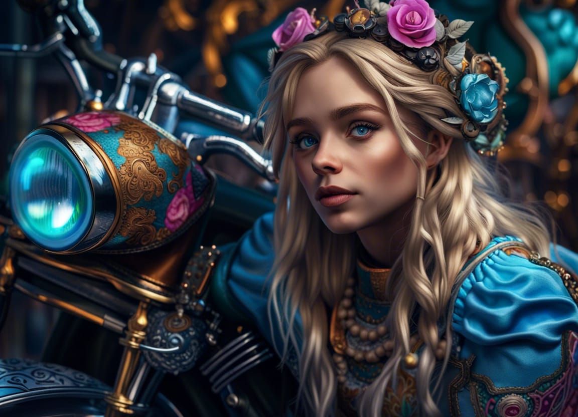 Alice and her motorbike - AI Generated Artwork - NightCafe Creator