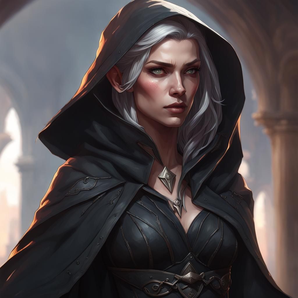 Female elf assassin wearing all black cloak - AI Generated Artwork ...