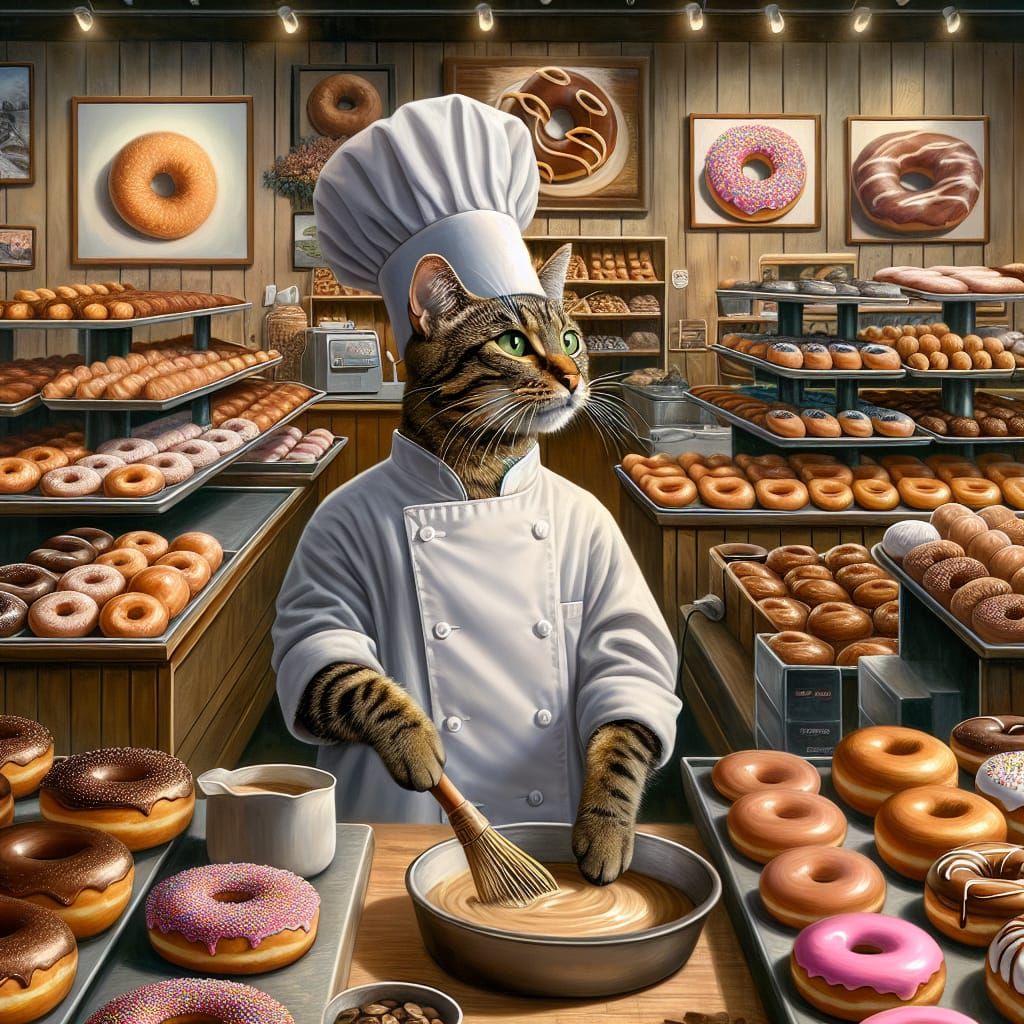 Tabby Cat-chef working in a donut shop - AI Generated Artwork ...