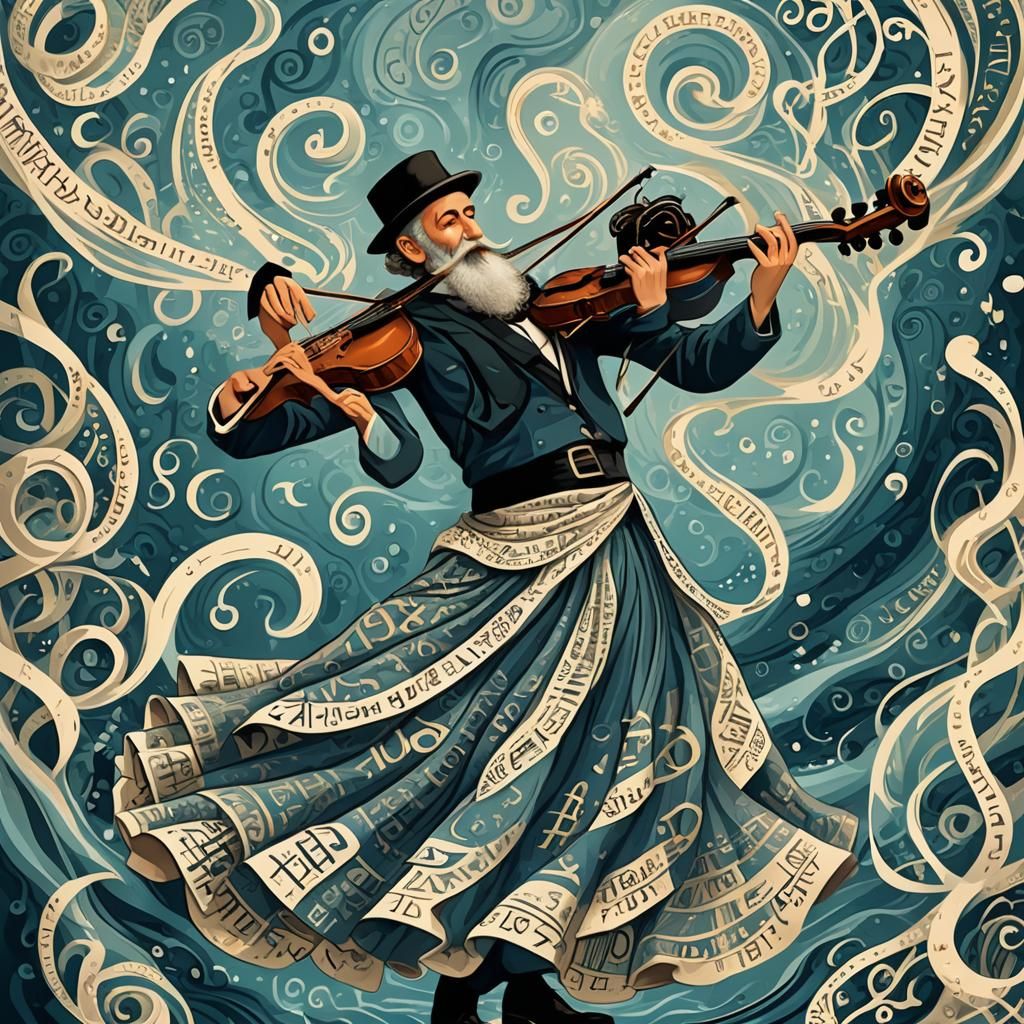 A stunningly imaginative poster illustration of a klezmer fiddler who ...