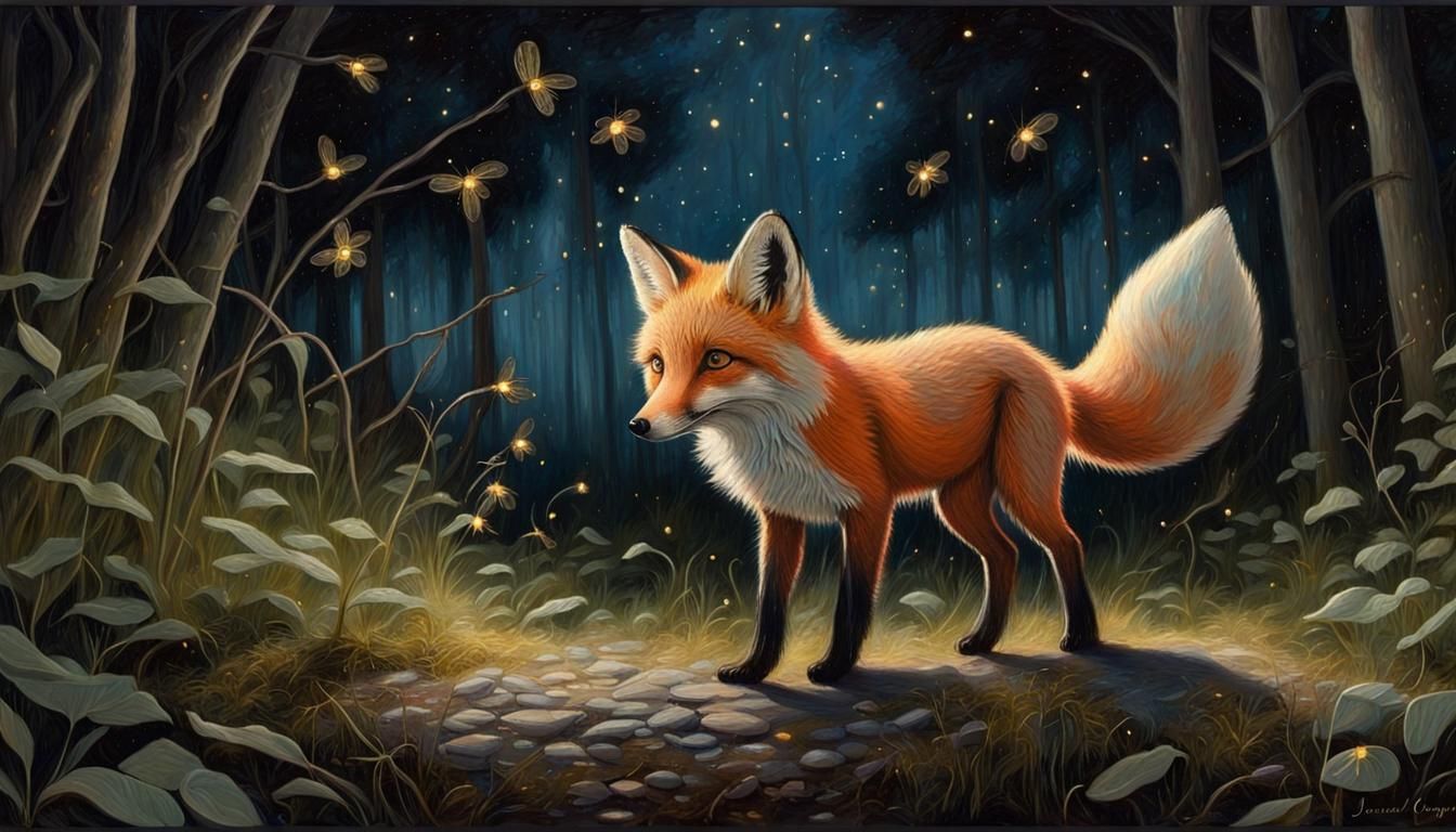 the little cute fluff fox approached the stage, curiously watching this ...