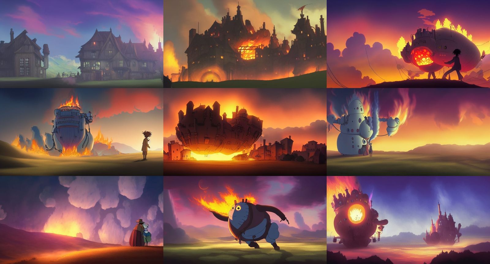 Howl’s moving castle burning at night 8k resolution concept art ...