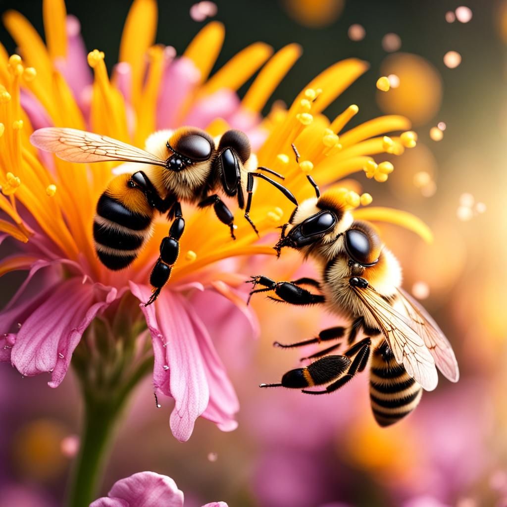 polinating bees fighting each other - AI Generated Artwork - NightCafe ...