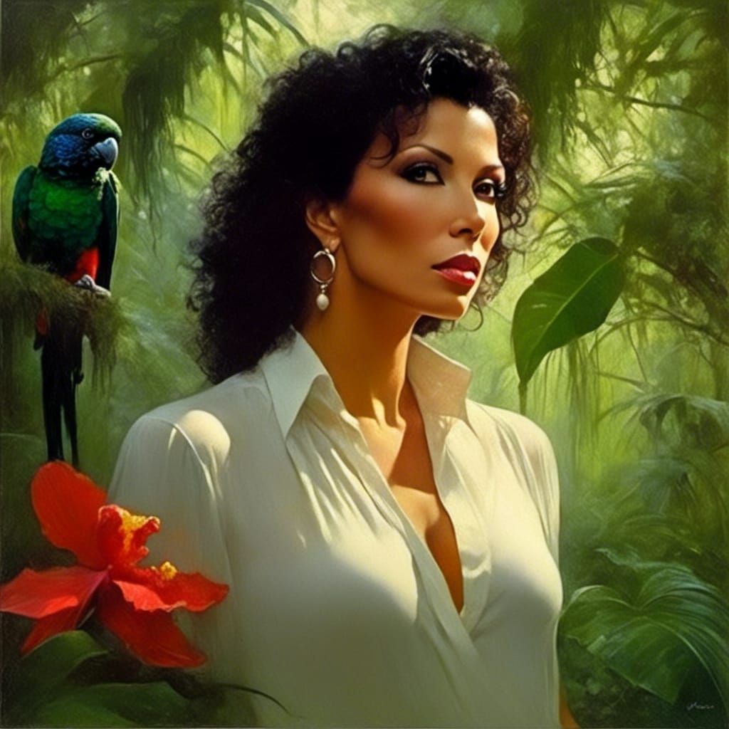 collared red pleated silk button down blouse, white pants with belt ...