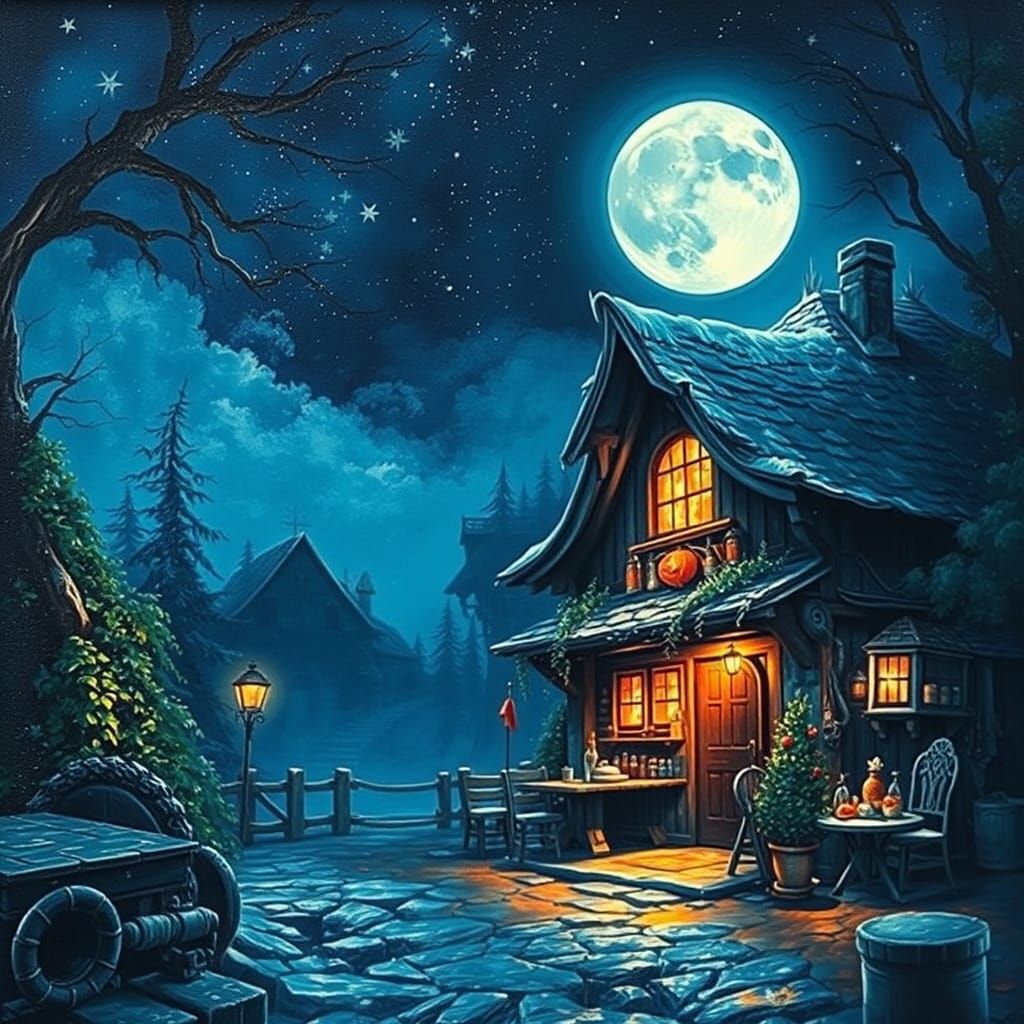 A moonlight tavern - Moonlit Tavern in Whimsical Acrylic S...