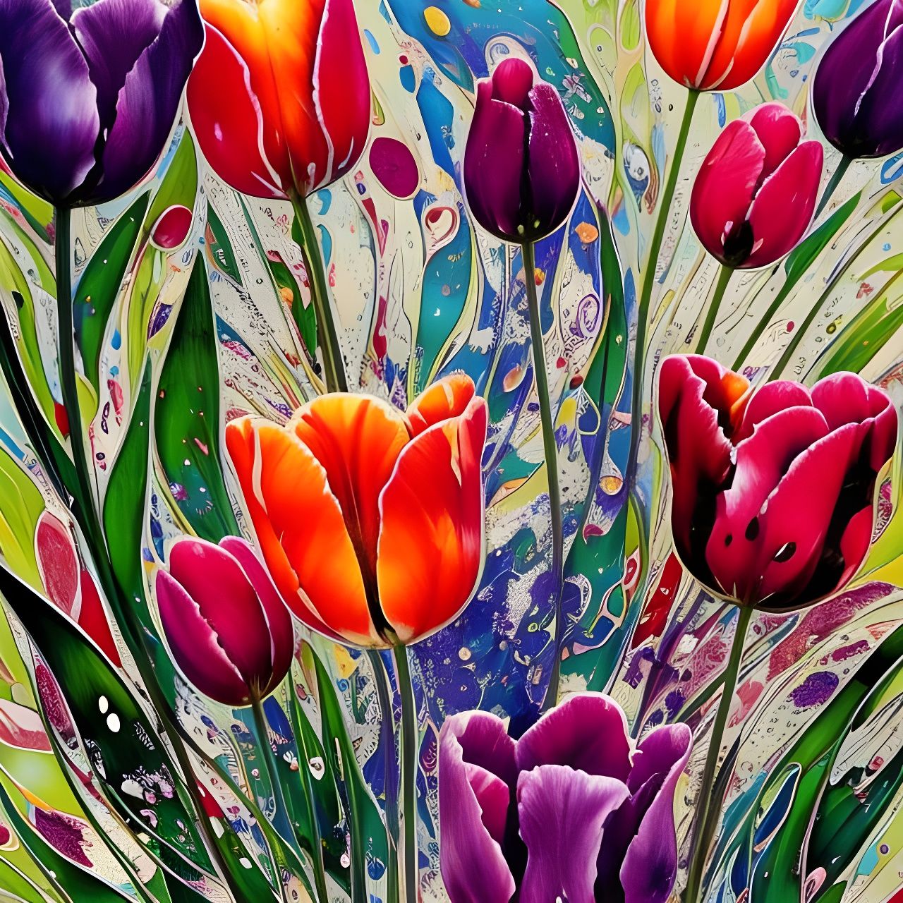 "centered close-up beautiful_detailed_colorful tulips!!! paper marbling ...