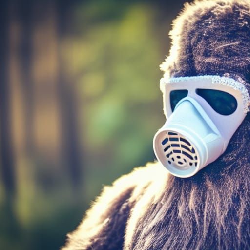 yeti wearing a gas mask - AI Generated Artwork - NightCafe Creator