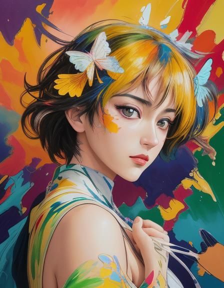 A butterfly, a detailed painting by Hirohiko Araki, featured on pixiv, analytical art, detailed ...