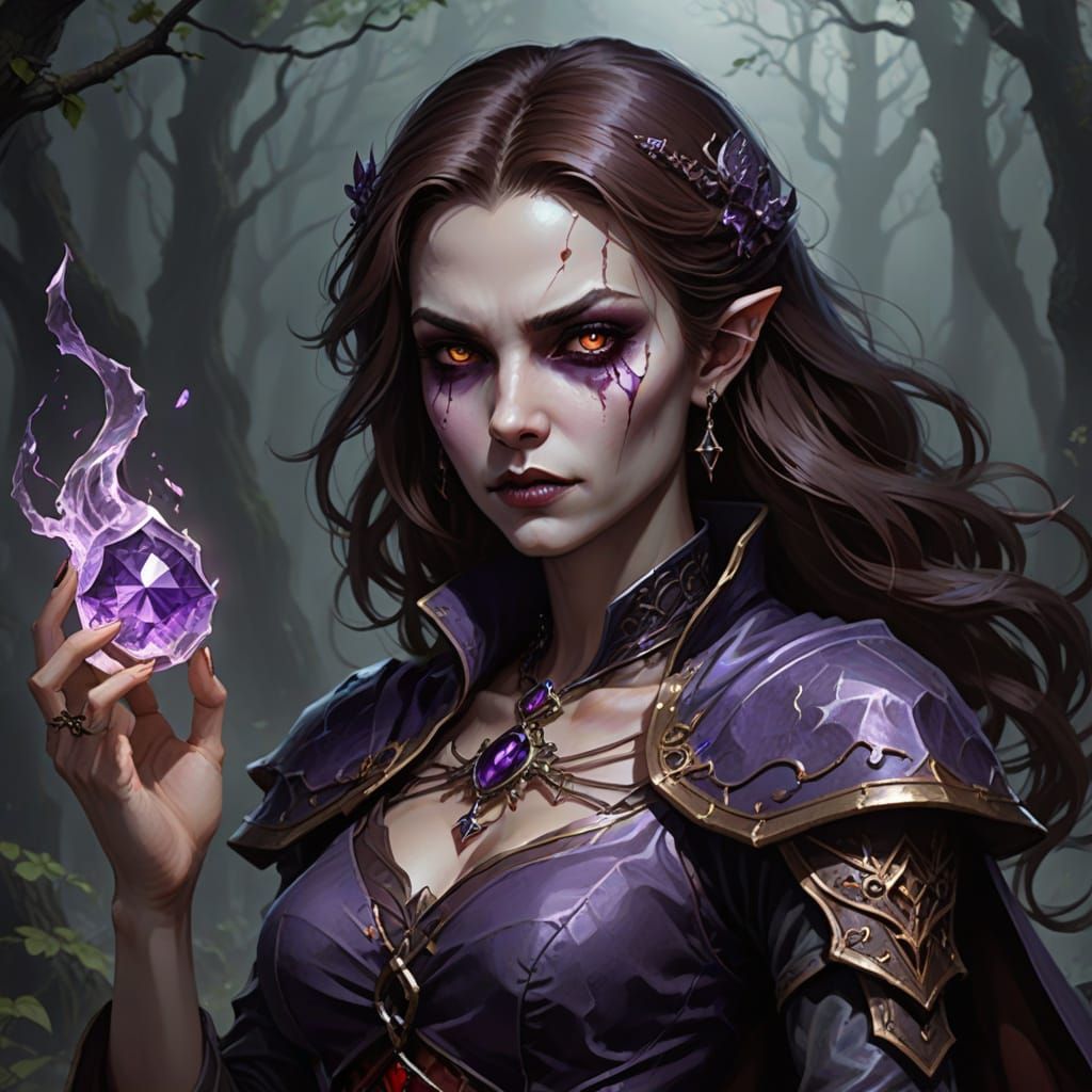 Mystical Vampire Elemental in Amethyst Attire - AI Art