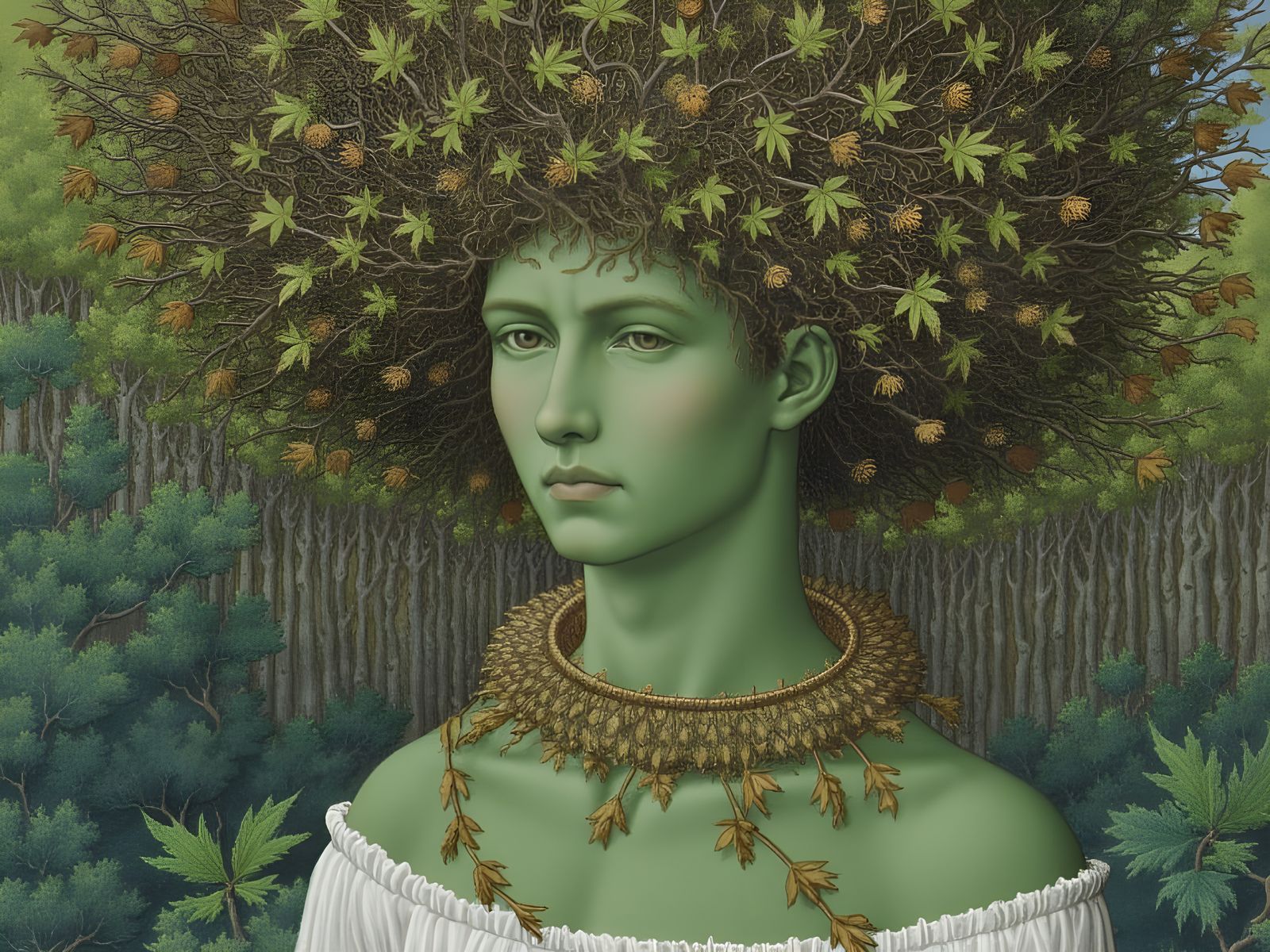 Green Man - Medieval Green Man Portrait in Oak Leaves