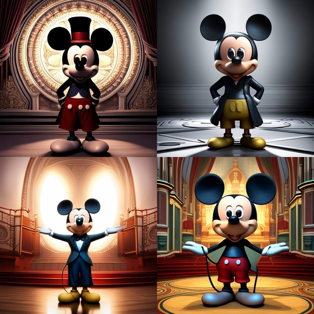 Mickey mouse on stage caricature - AI Generated Artwork - NightCafe Creator