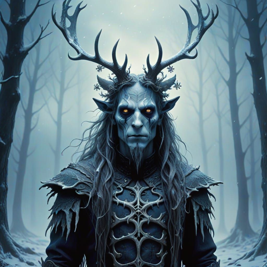 Wendigo - Dark Fantasy Portrait of a Snowy Forest Hunter