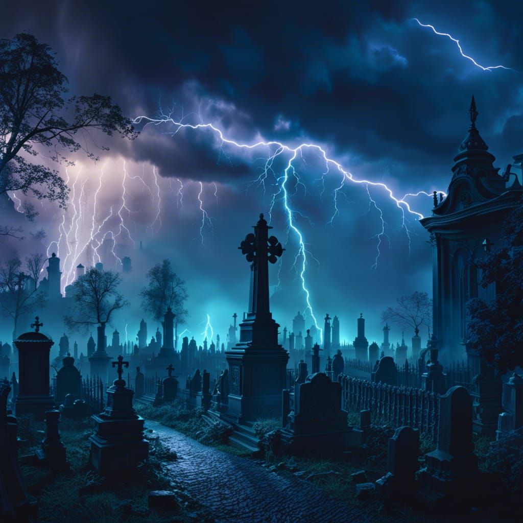 Storm over a haunted graveyard - AI Generated Artwork - NightCafe Creator