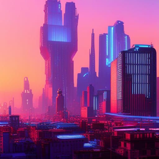 "Imagine a futuristic cityscape at dusk, where gravity-defying ...