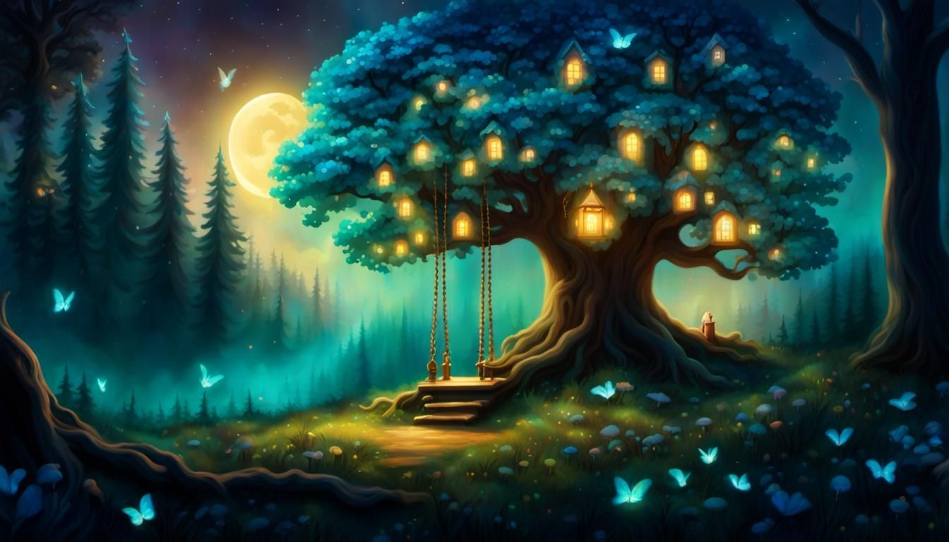 The fairies' tree village - AI Generated Artwork - NightCafe Creator