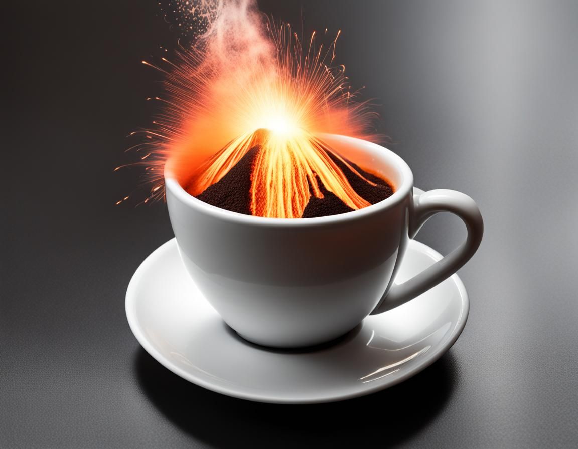 A volcano exploding out of a coffee cup - AI Generated Artwork ...