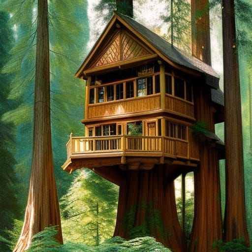 Redwood treehouse - AI Generated Artwork - NightCafe Creator