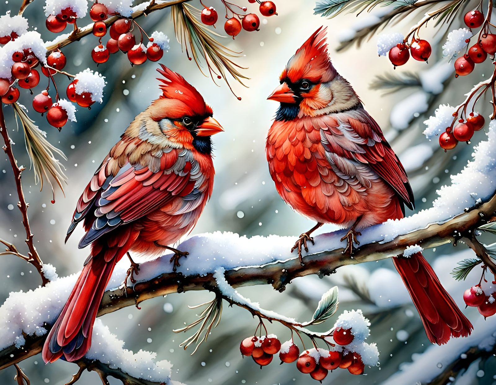 Holiday Cardinals - AI Generated Artwork - NightCafe Creator