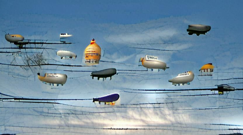 residential neighborhood of interconnected blimps - AI Generated ...