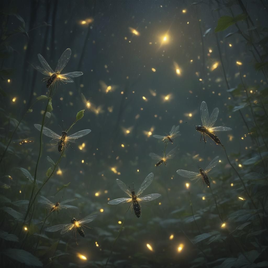 A mesmerizing swarm of fireflies dance in the dark