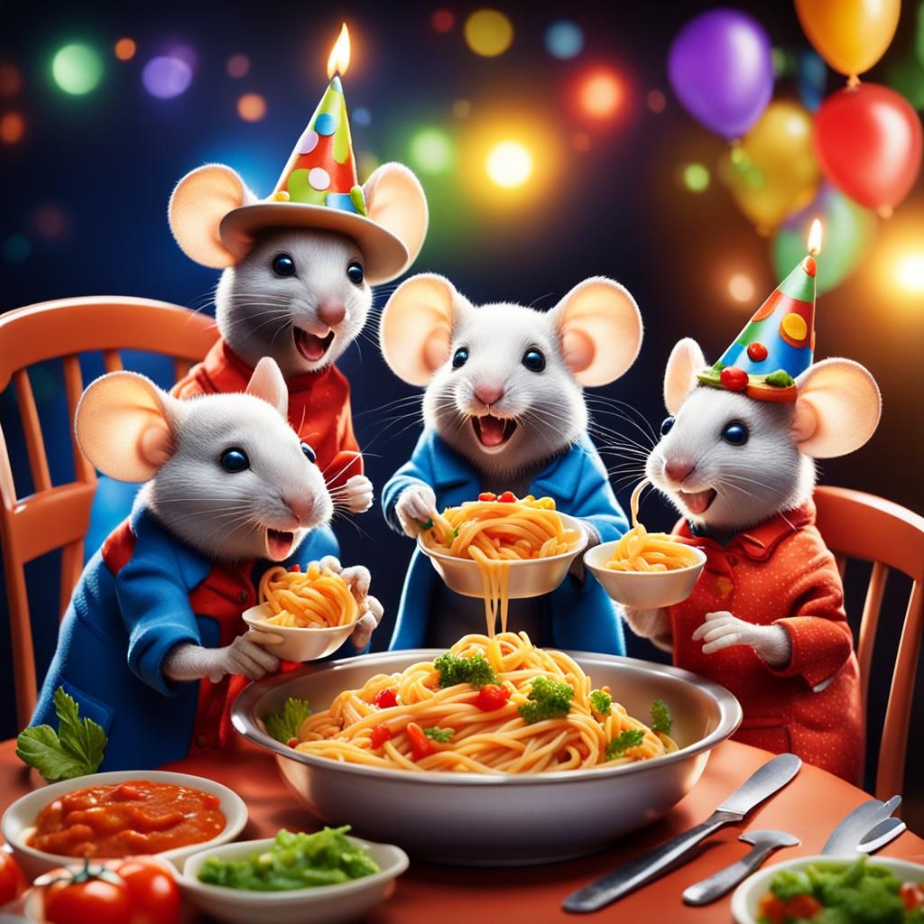 It’s a mouse’s pasta birthday party!! - AI Generated Artwork ...
