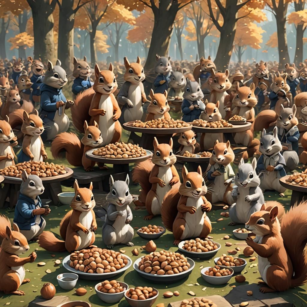 A lively group of squirrel people celebrate Nut Day. - AI Generated ...