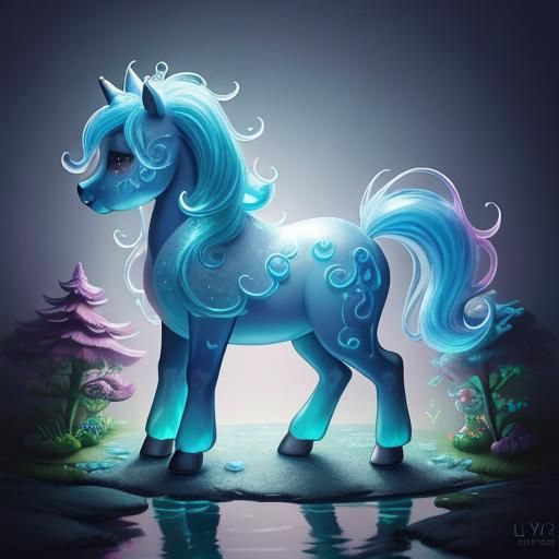 adorable cute chibi baby furry pony with a bioluminescent Waterfall in ...