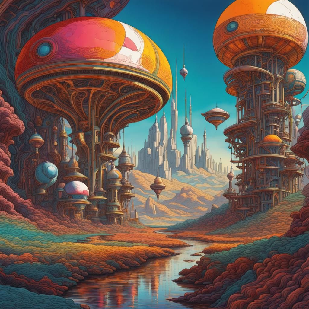 Greg Rutkowski complementary colors retrofuturism precisionism ...