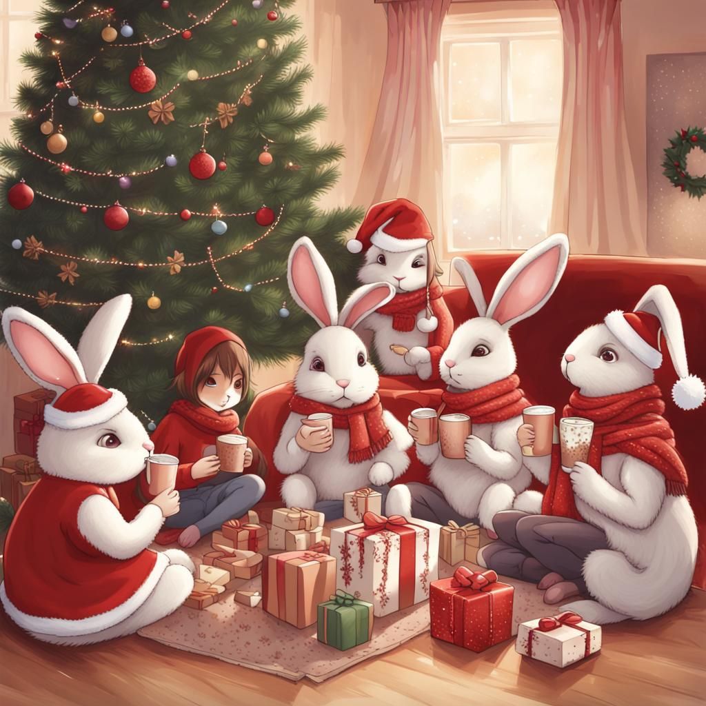 Bunny’s drinking hot chocolate - AI Generated Artwork - NightCafe Creator