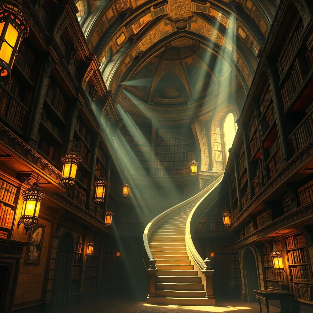 Library in an ancient castle - Majestic Ancient Castle Libra...