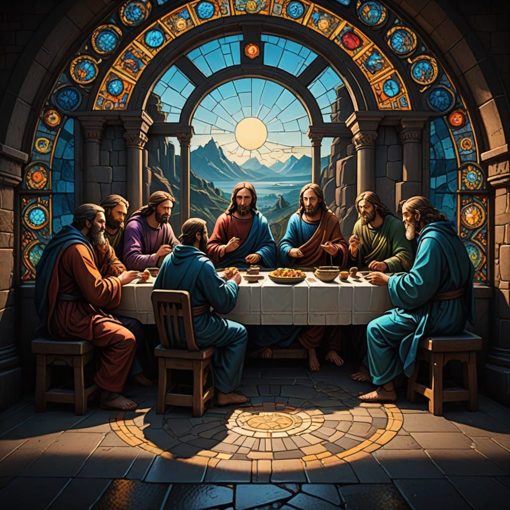 Majestic Clay Stained Glass Window Depicting the L... - AI Art