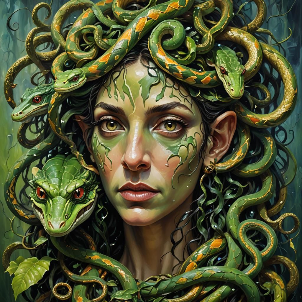 Medusa's Snakes Portrait Epic Masterpiece Maximalist Mysterious ...