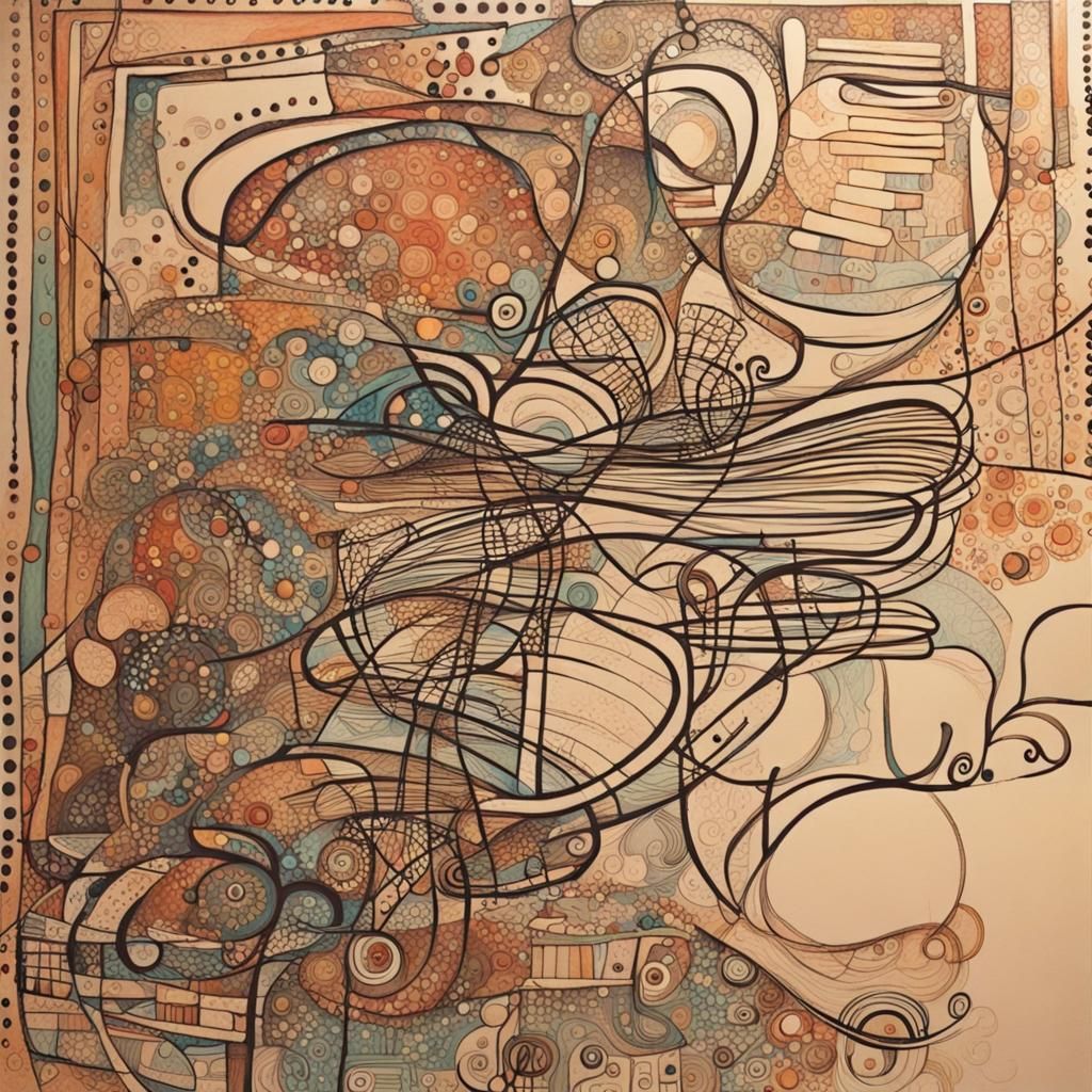 Add doodle clutter in the style of ”Danny Hennesy” abstract art ...