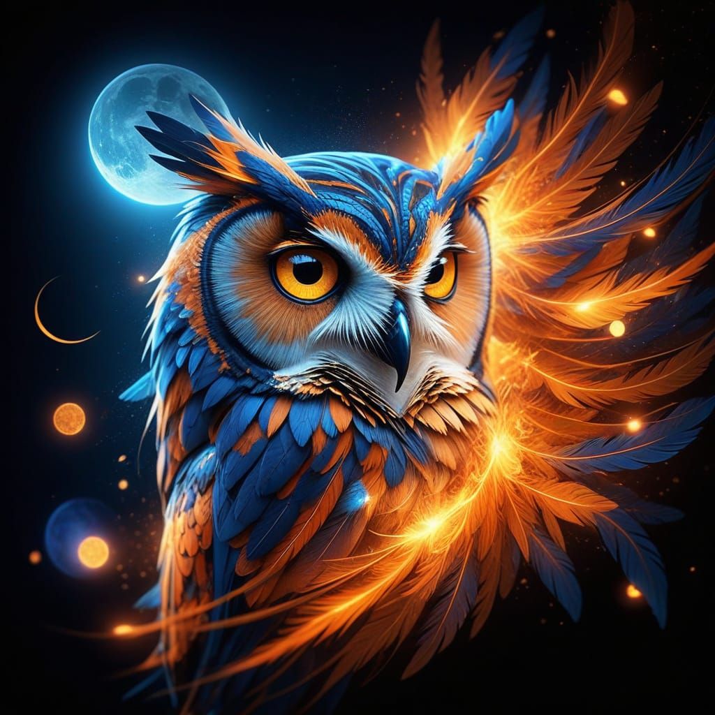 Cinematic Owl Set Against Glowing Moon in Dark Background