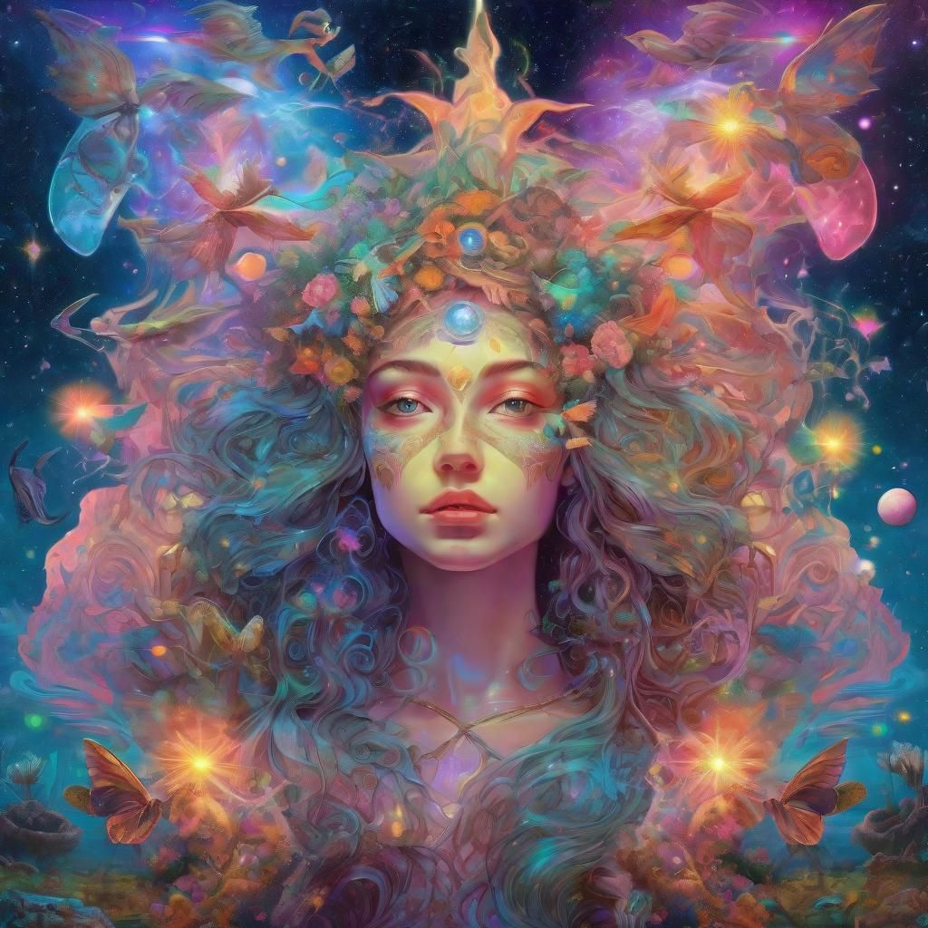 The celestial nymphs Auriae 8 resolution holographic astral cosmic illustration mixed media by ...