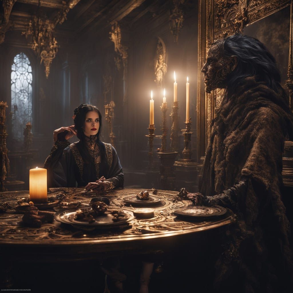 Ethereal Vampire Goddess in Victorian Attire - AI Art