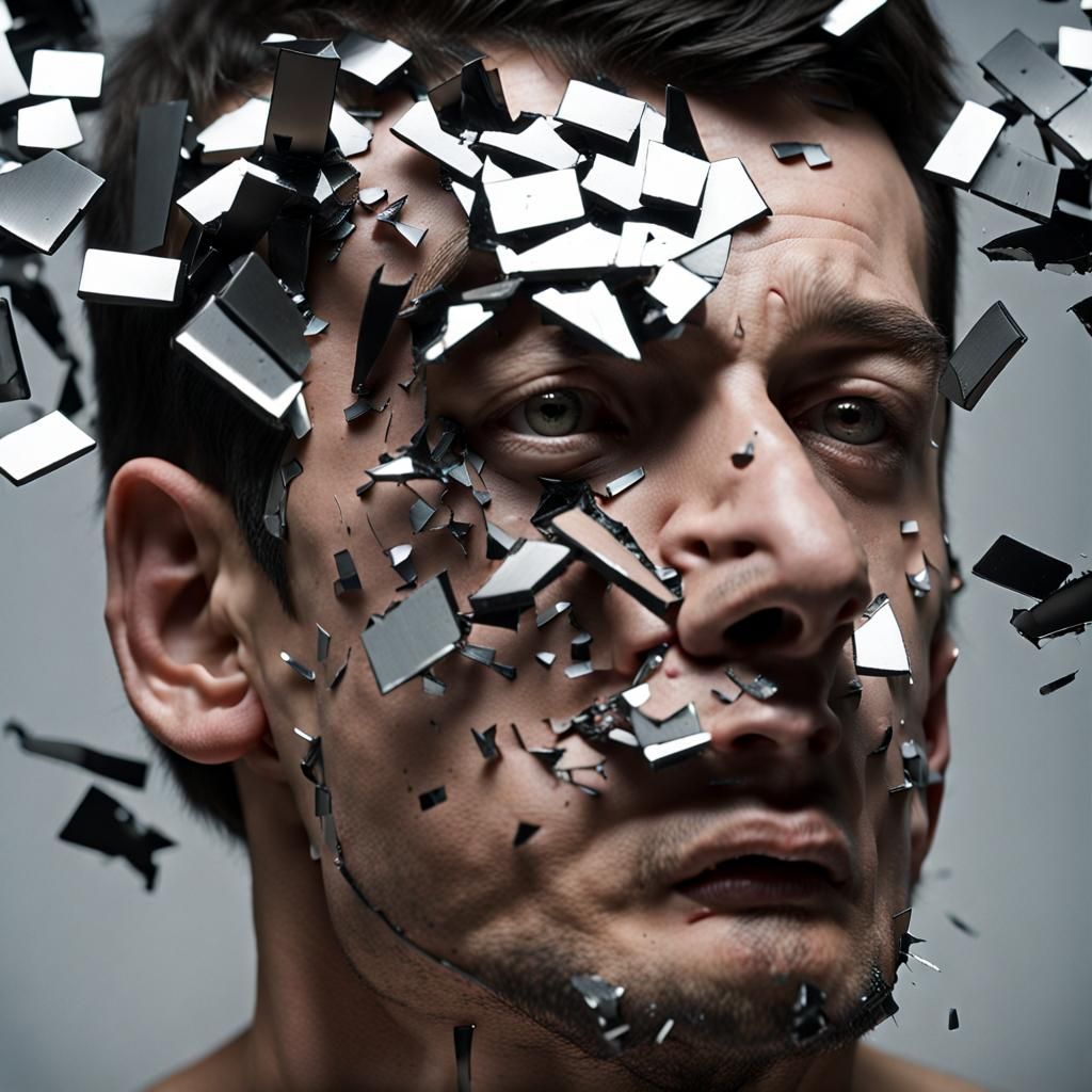 A man is shattered into thousands of tiny pieces his body broken up as ...